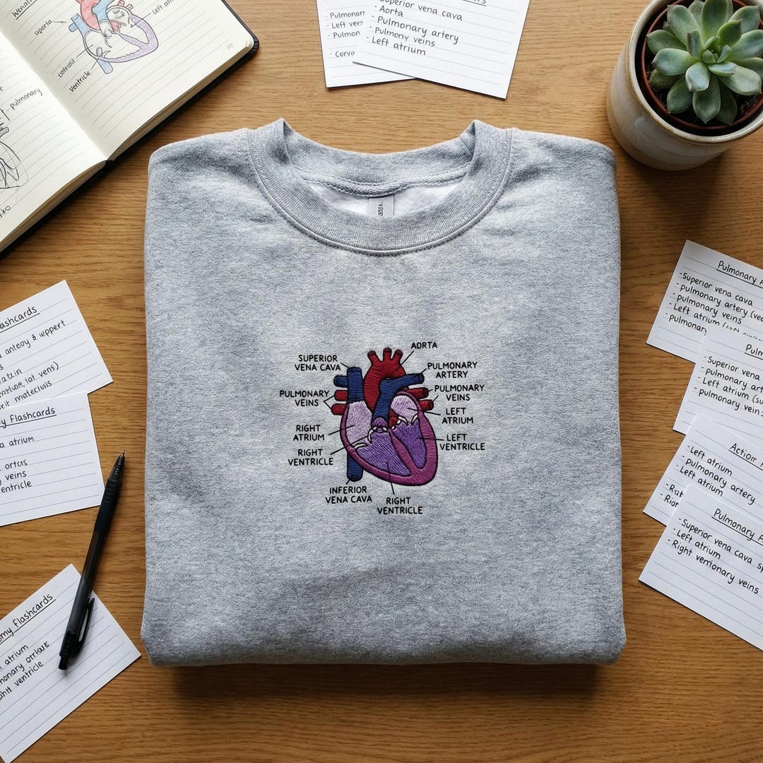 Embroidered Human Heart Anatomy Sweatshirt, Medical Student Gift ...