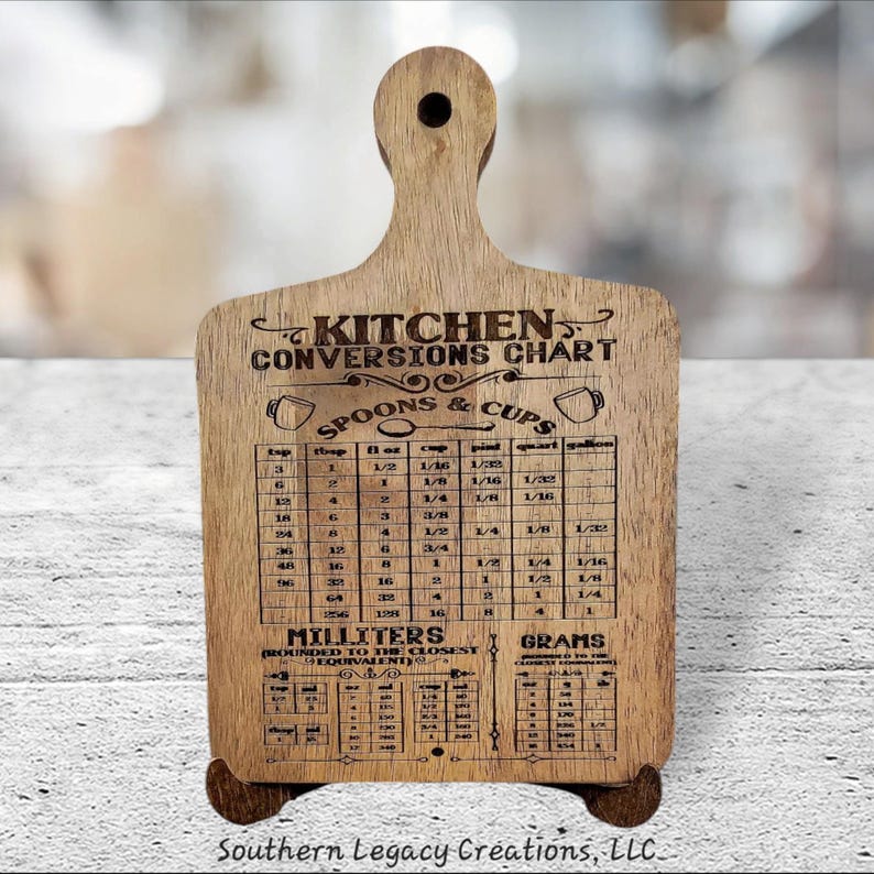 SLC - Kitchen Conversions Chart – Wooden Cutting Board Sign – Rustic ...