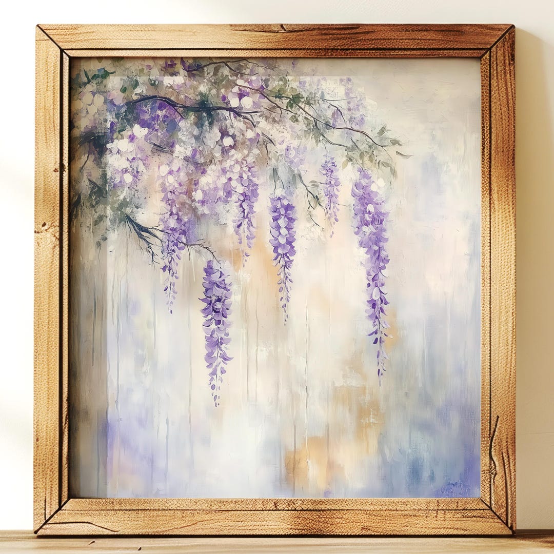 Muted Wisteria Drip Painting | Soft Neutral Colors Wall Art | Rustic Home Decor | Vintage ...