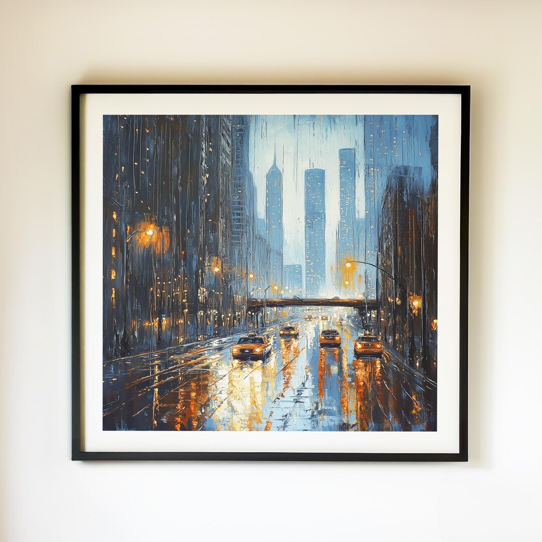 Rainy Chicago Street Art Print | Early Morning Urban Scene | Cityscape ...