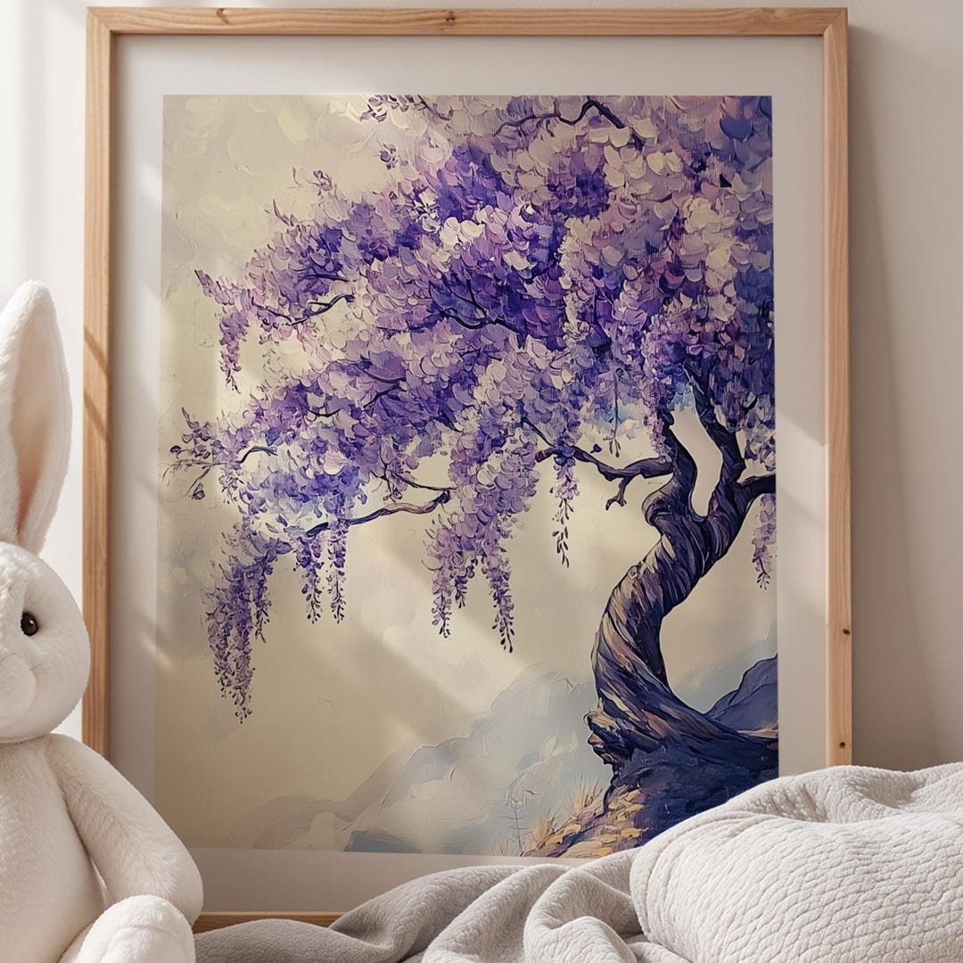 Purple Twisted Wisteria Tree Painting | Beautiful Cliffside Art ...