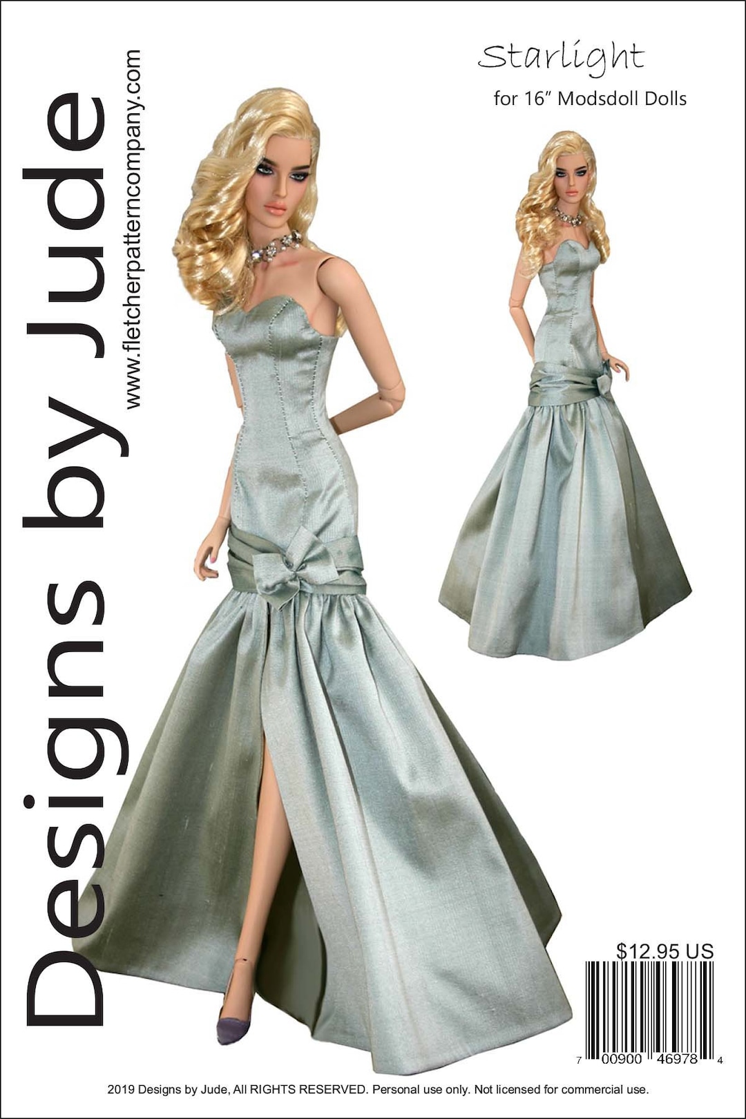 PDF Doll Clothes Sewing Pattern for 16" Modsdoll Dolls, Starlight Gown ...