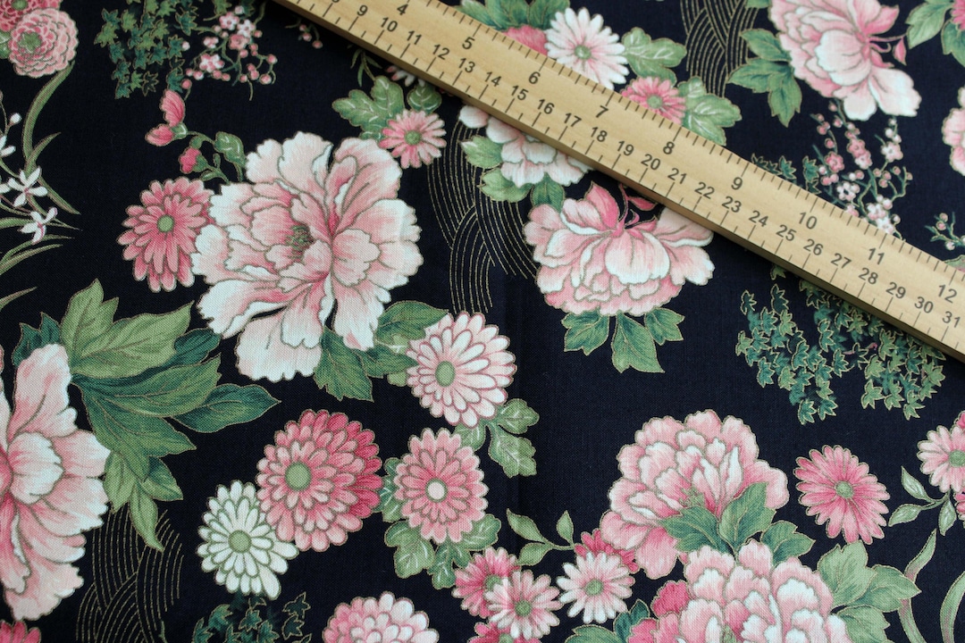Vintage Cranston Cotton Floral Fabric Zinnias Peonies Daisies Camelias ...