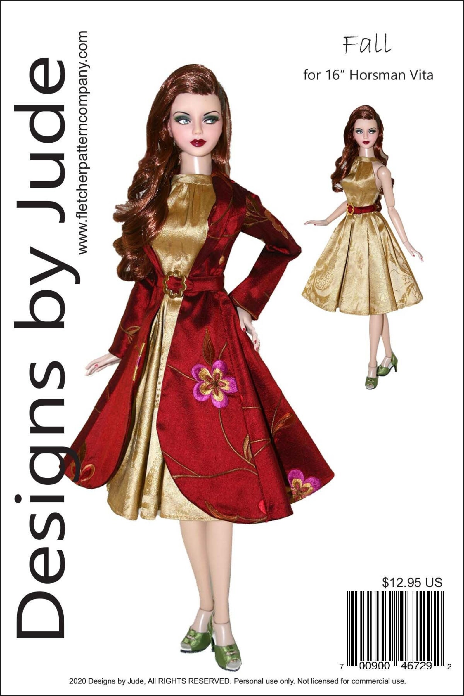 Fall Coat & Dress Doll Clothes Sewing Pattern for 16" Horsman Urban ...