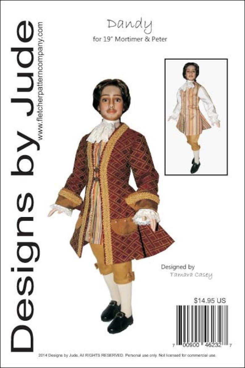 Dandy 1700's Suit Doll Clothes Sewing Pattern for Motimer Mort Dolls ...