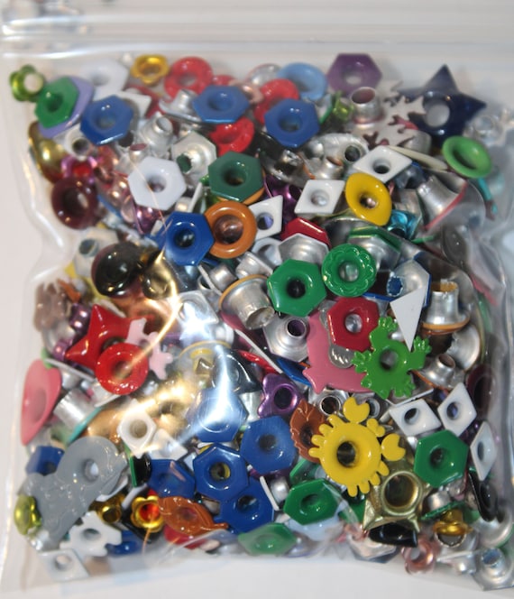3 x 3 Bulk Mega Mix of Assorted 1 8 and 3 16 inch colorful shape eyelets Tags for cards tags scrapbooking and embellishments