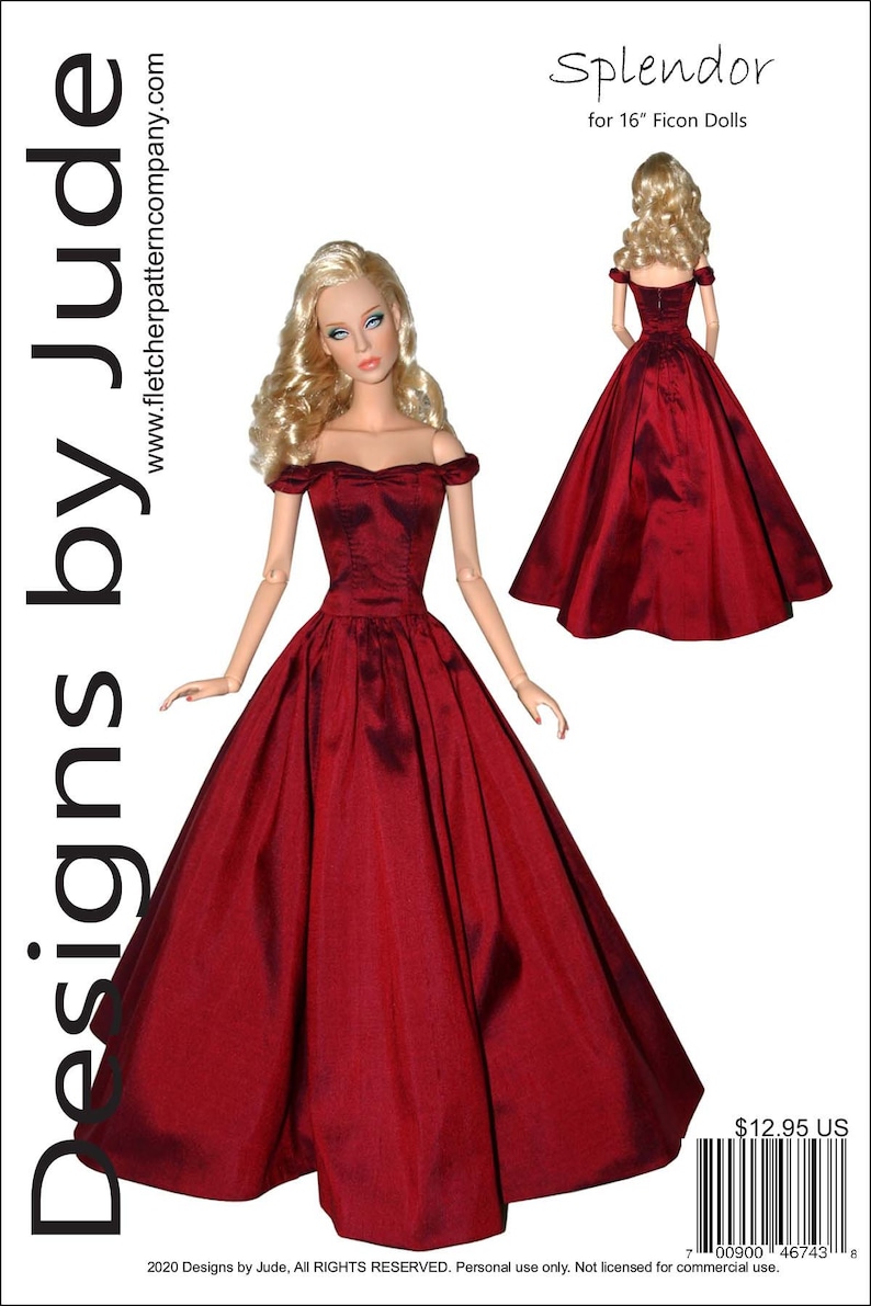 Splendor Gown Doll Clothes Sewing Pattern for 16 Ficon | Etsy
