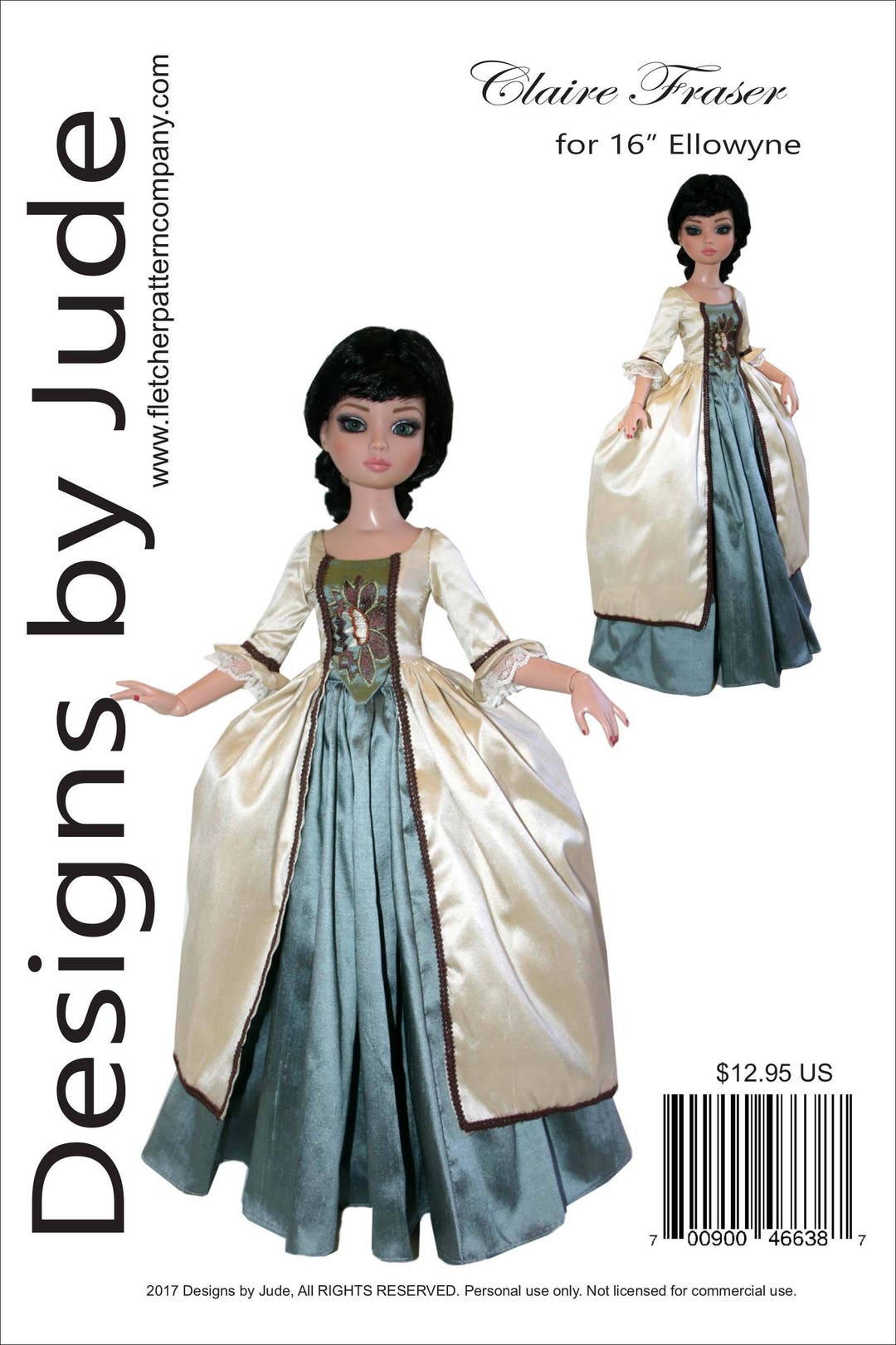 PDF Outlander Claire Fraser Dress Pattern for 16" Ellowyne Wilde Dolls ...