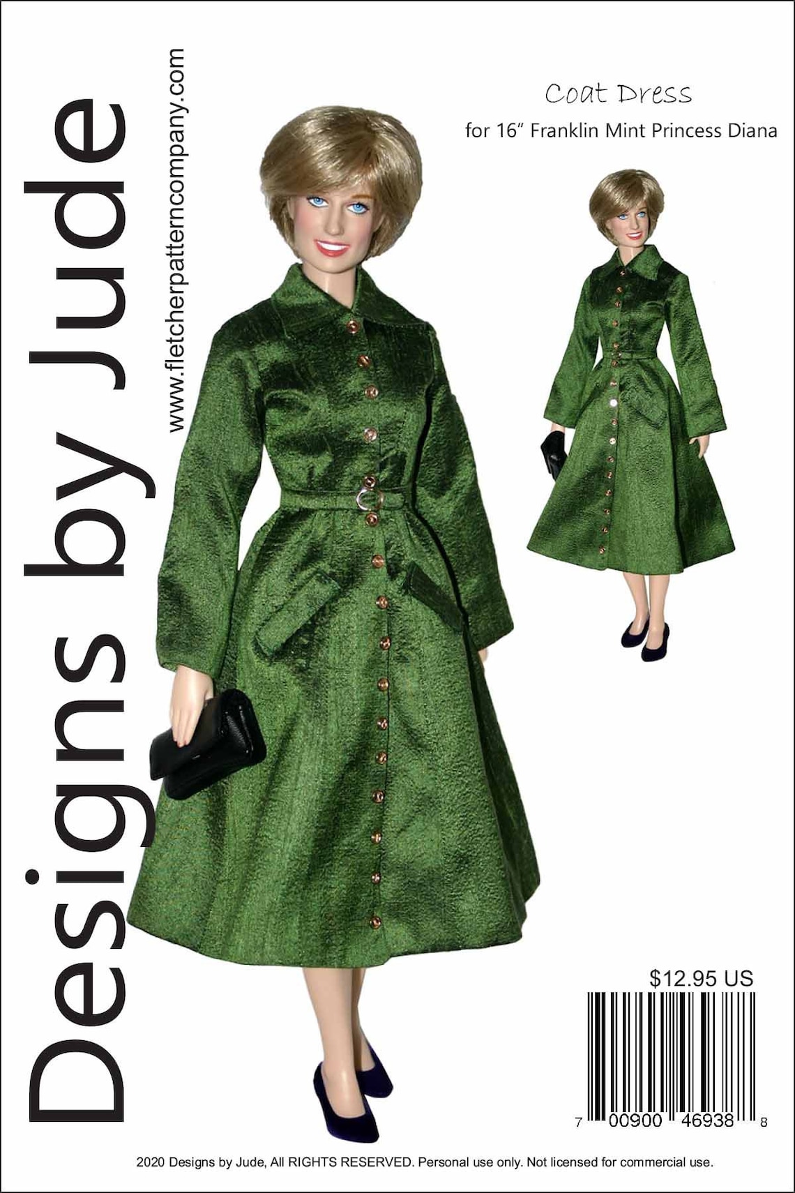 Coat Dress Doll Clothes Sewing Pattern for 16" Franklin Mint Princess ...