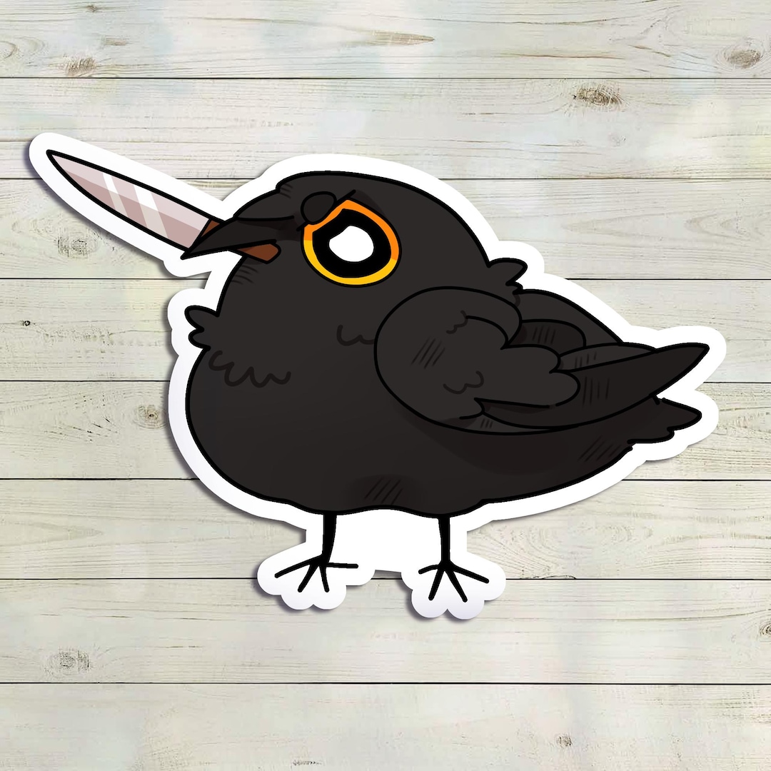 Crow With Knife Sticker | Glossy Vinyl Water Resistant Corvid Art - Etsy