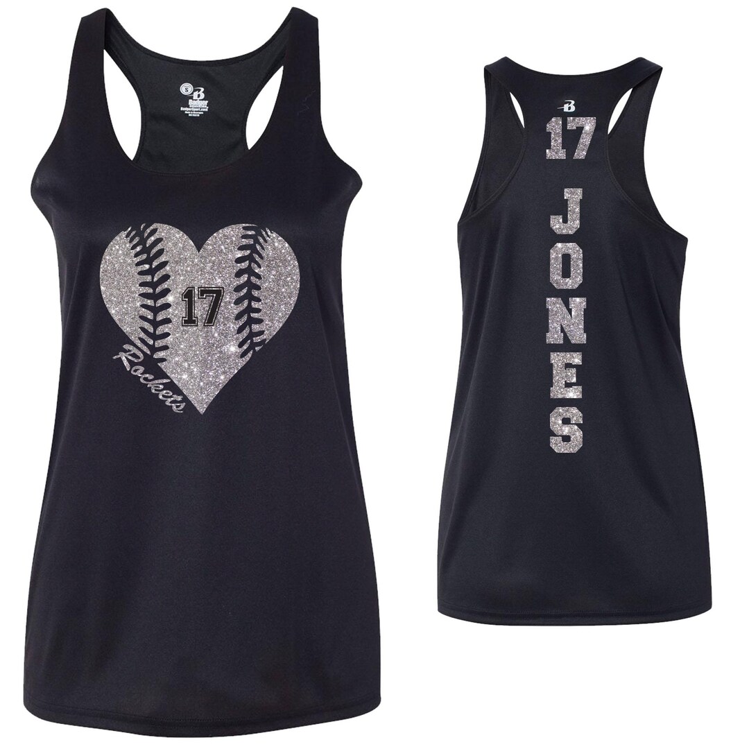 Baseball Heart Custom Personalized Glitter Team Design Dri Fit Moisture ...