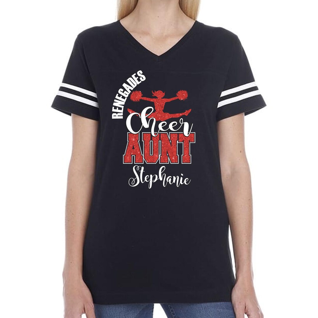 Cheer Team Aunt Custom Personalized Glitter Design Women's V-neck Fine ...