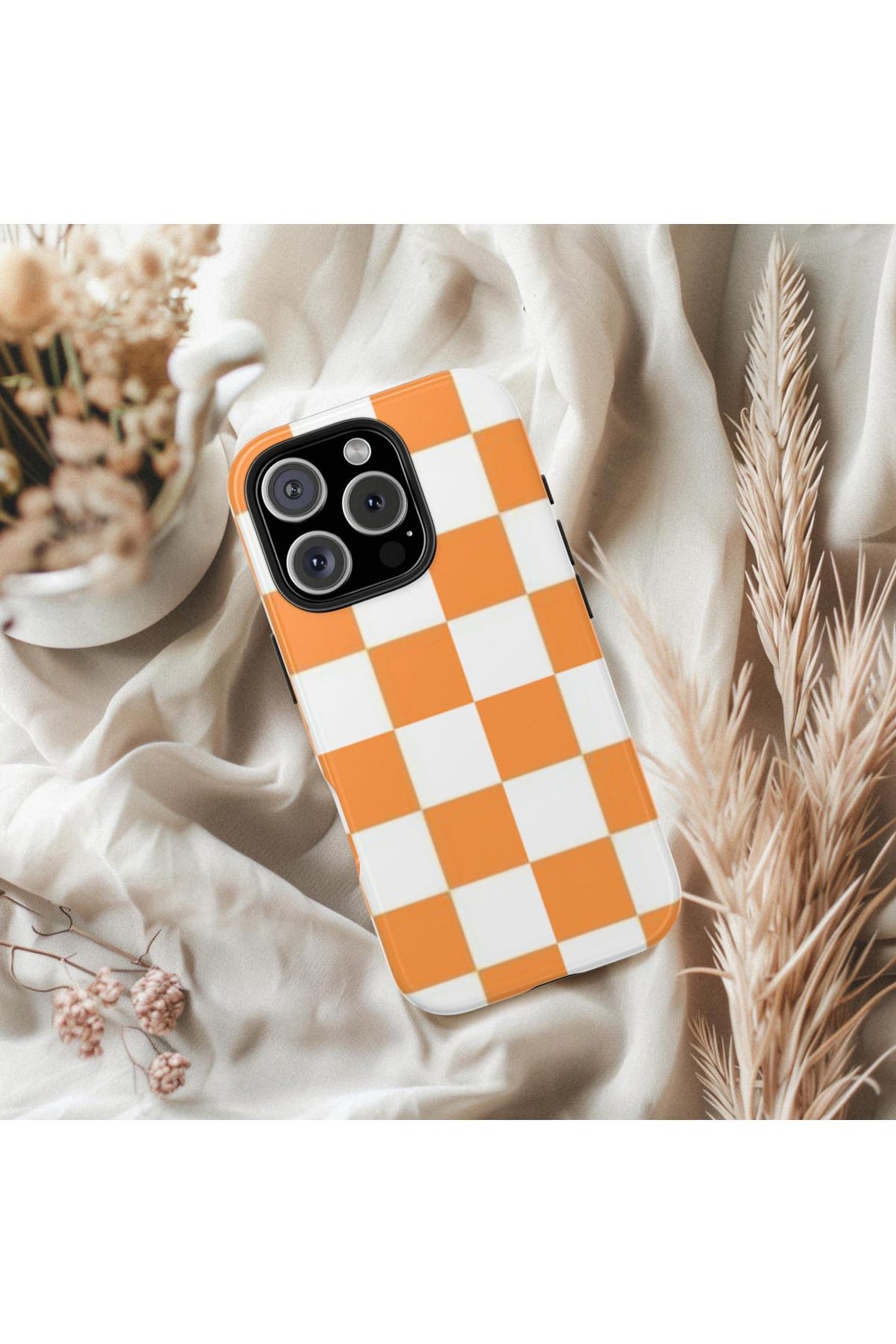 Orange and White Checkered Tough Phone Cases, Checked iPhone Case ...