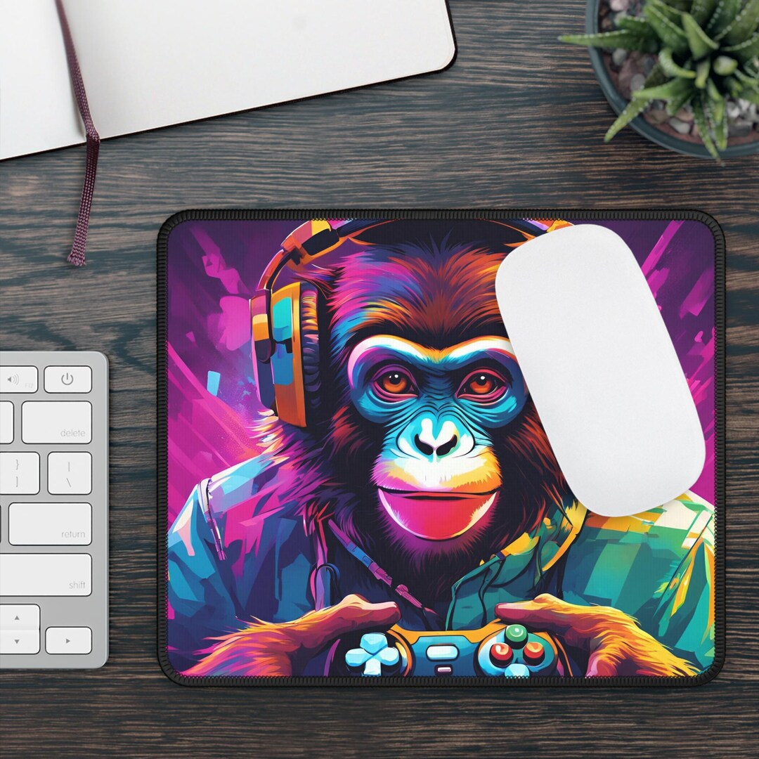 Gamer Monkey Gaming Mouse Pad, Cool Monkey Playing Video Game Mouse Pad ...