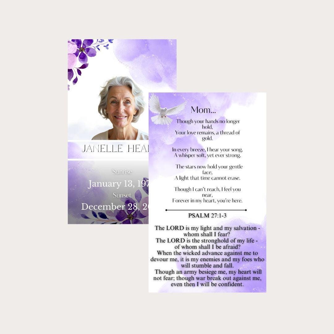 Purple Editable Prayer Card Template – With Pre-written Messages- Edit ...