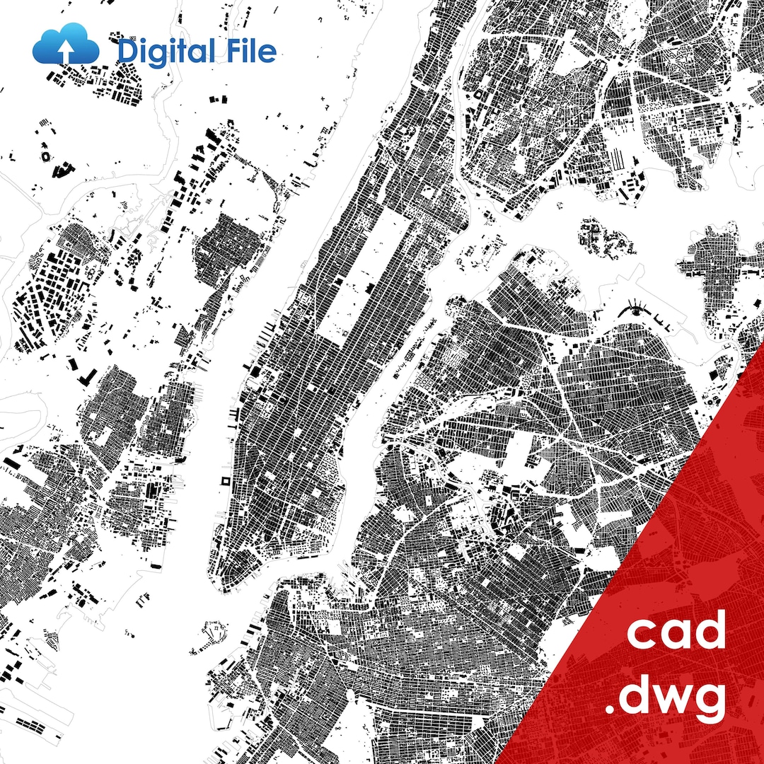 Digital NYC - New York city plan - CAD - Dwg Format - Etsy Portugal