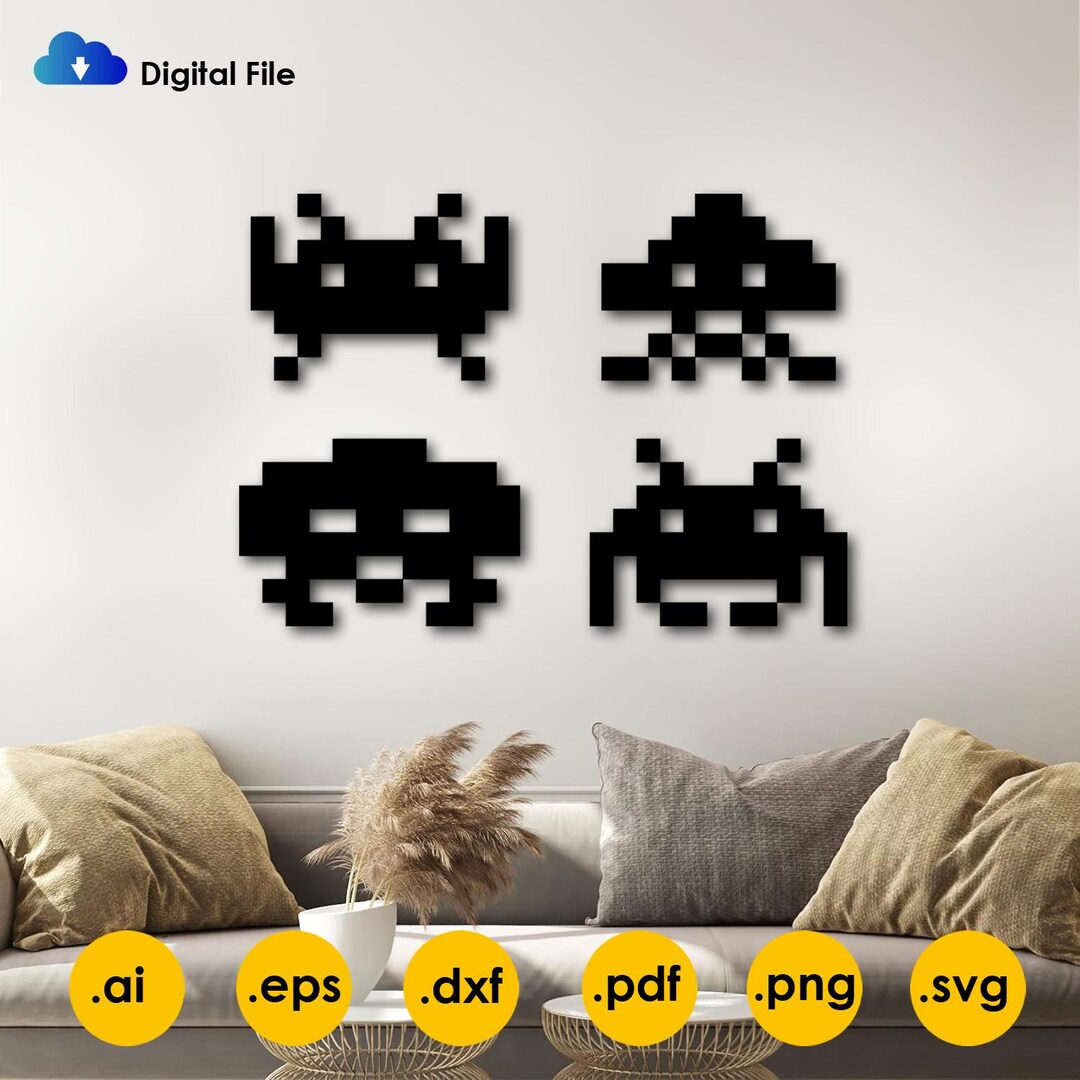Digital - Space Invaders - Vector Silhouette - CNC, Laser, Vinyl, Print ...