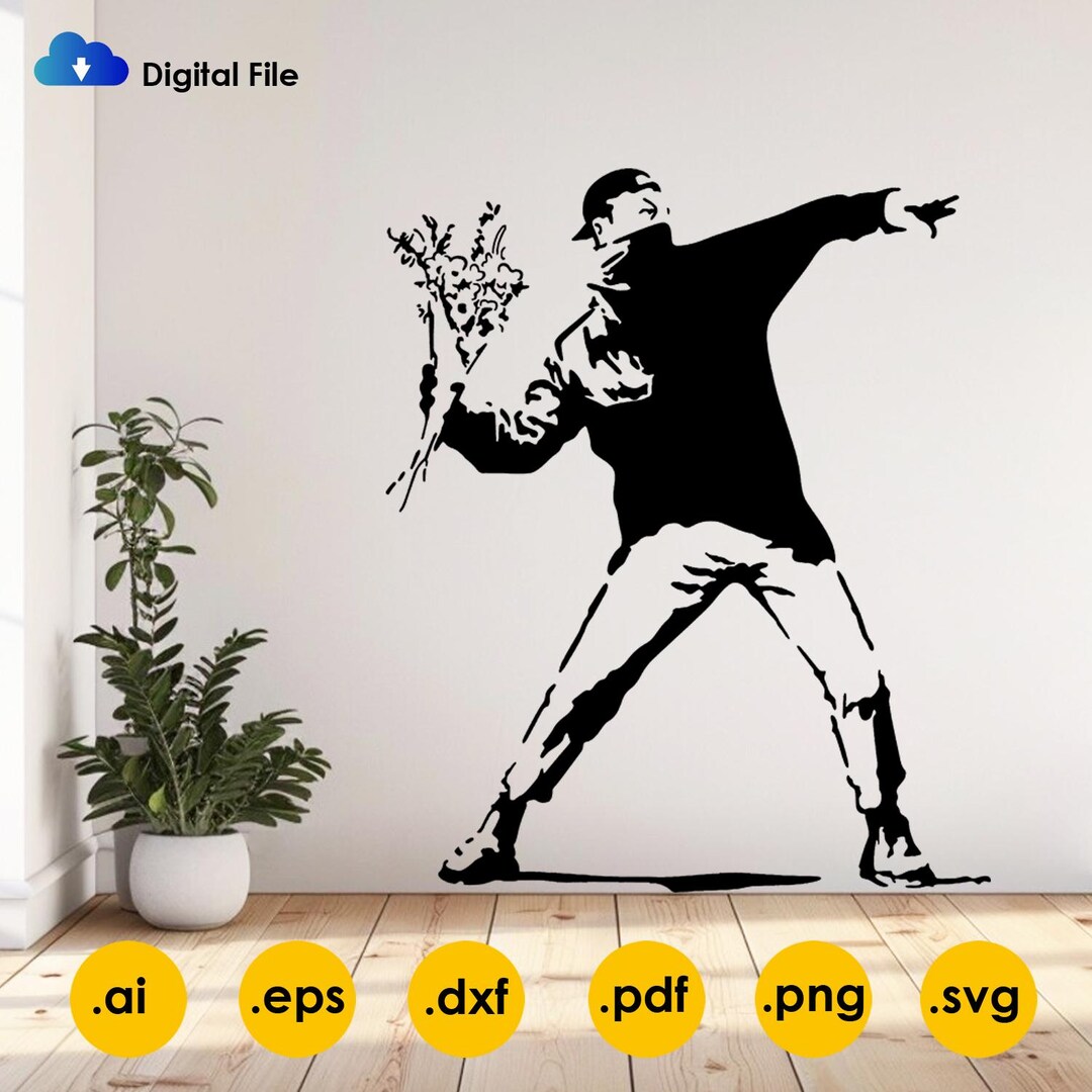 Digital - Banksy - Flower Bomber - Vector Silhouette - Graffiti Stencil ...