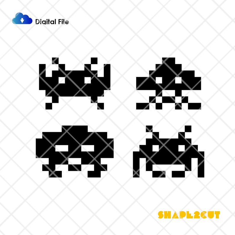 Digital - Space Invaders - Vector Silhouette - CNC, Laser, Vinyl, Print ...