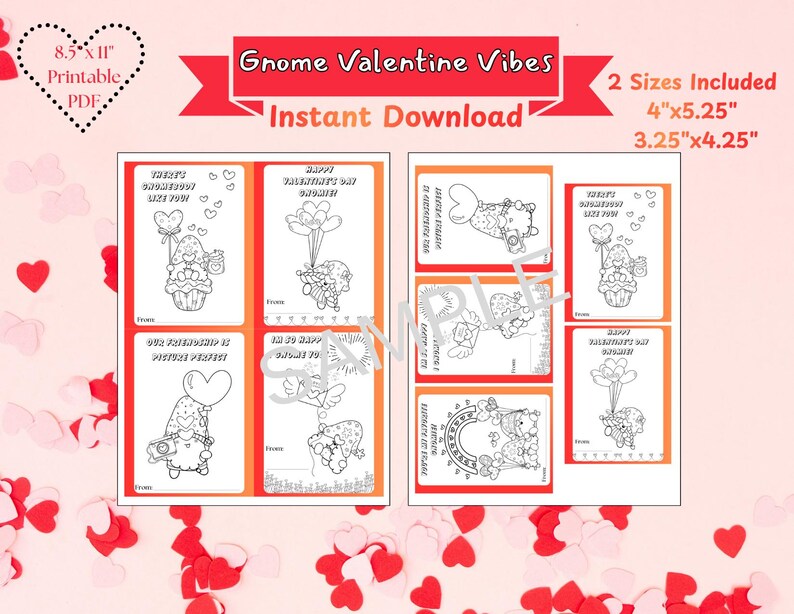 Printable Gnome Valentine's Day Coloring Cards: Color Your Love Class ...