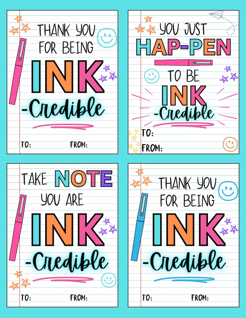 Ink-credible Pen Thank You Card Valentines Day Class Cards and Gift ...
