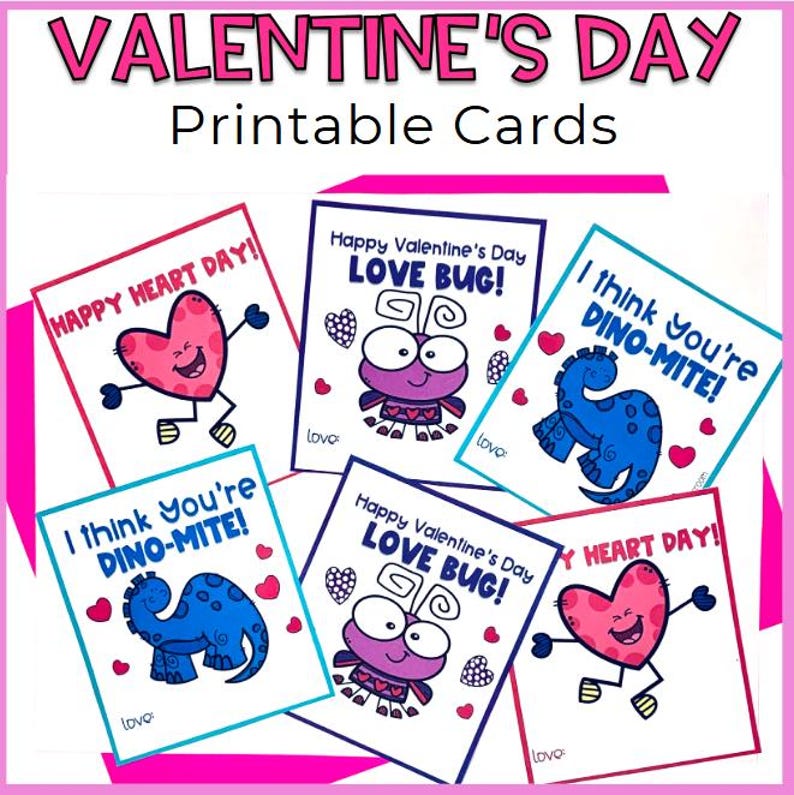 Dino-mite, Love Bug & Happy Heart Valentine's Day Printables - Etsy