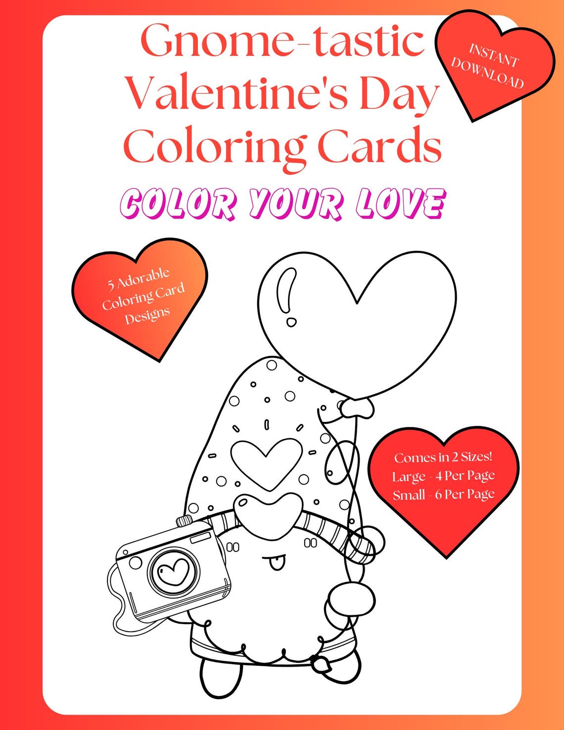 Gnome-tastic Valentine's Day Coloring Valentine Cards: Color Your Love ...