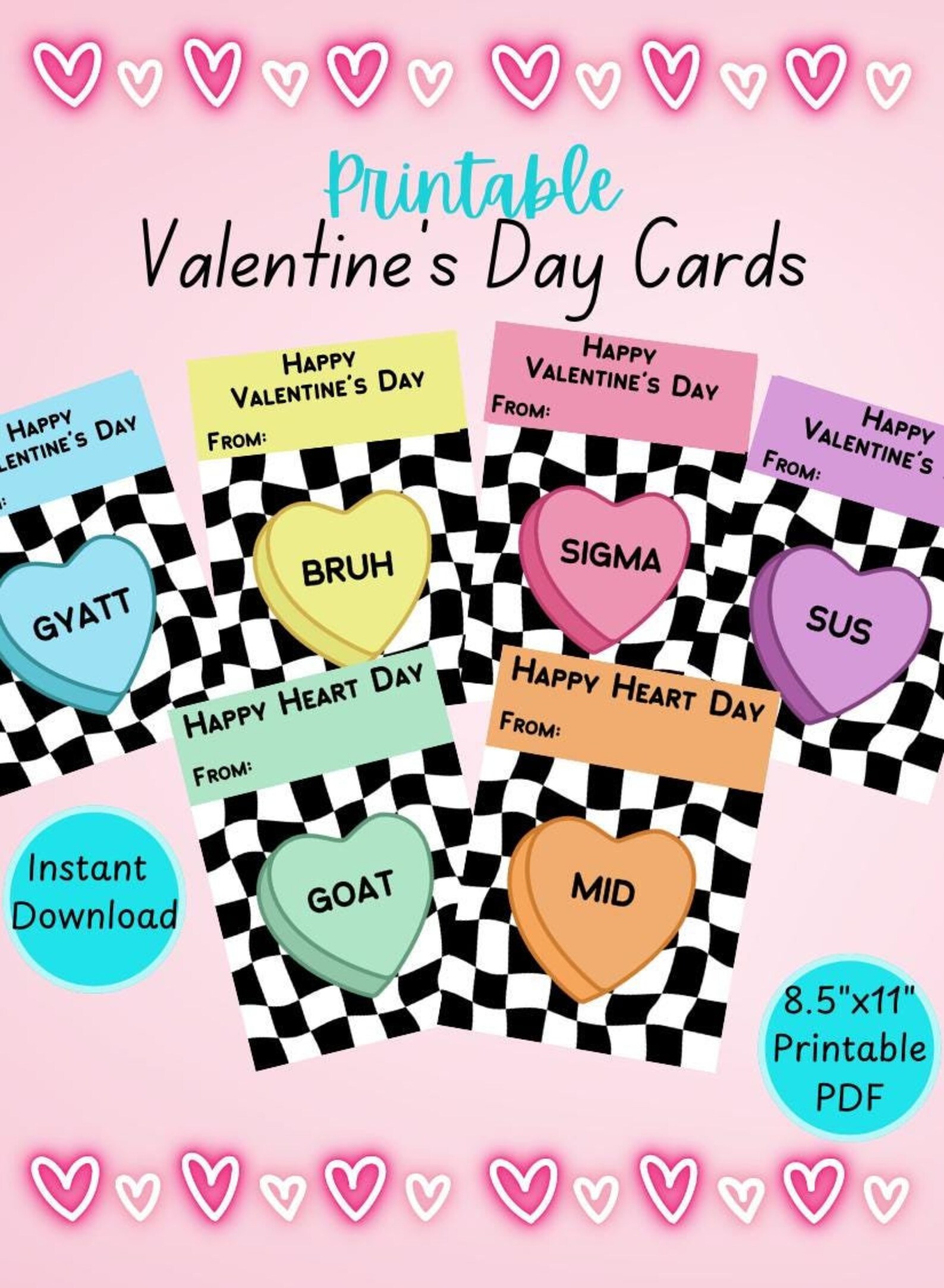 Printable Happy Valentine's Day Slang Candy Heart Cards Valentine Cards ...