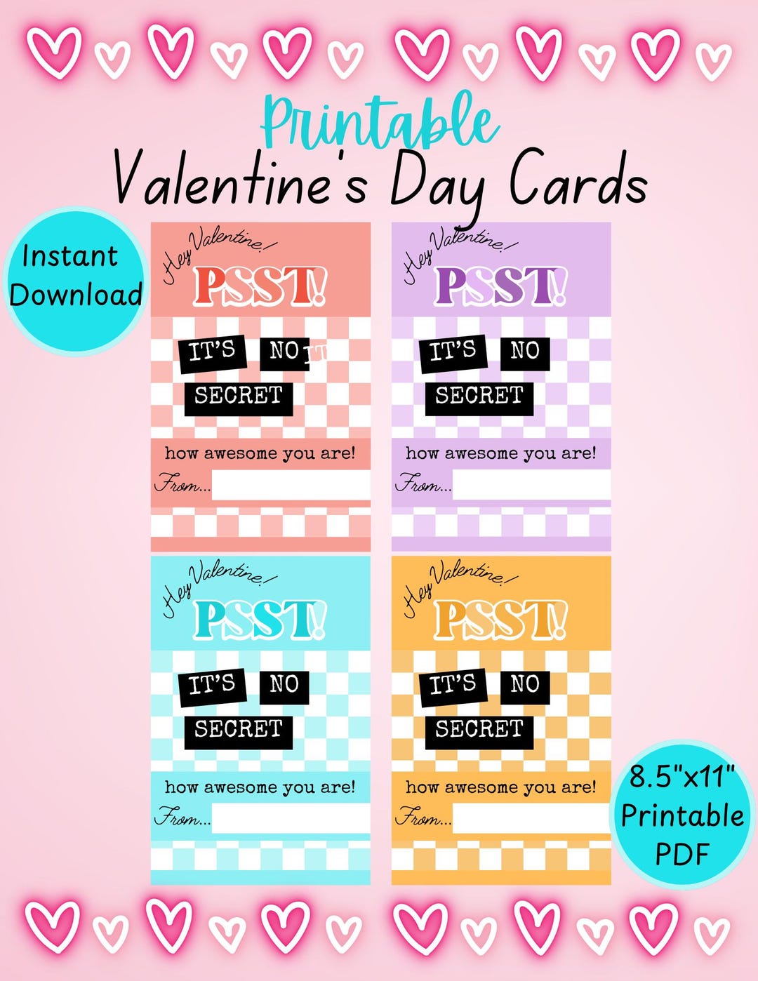 Printable Secret Message Valentines Day Cards, Kids Class (PDF Pattern ...