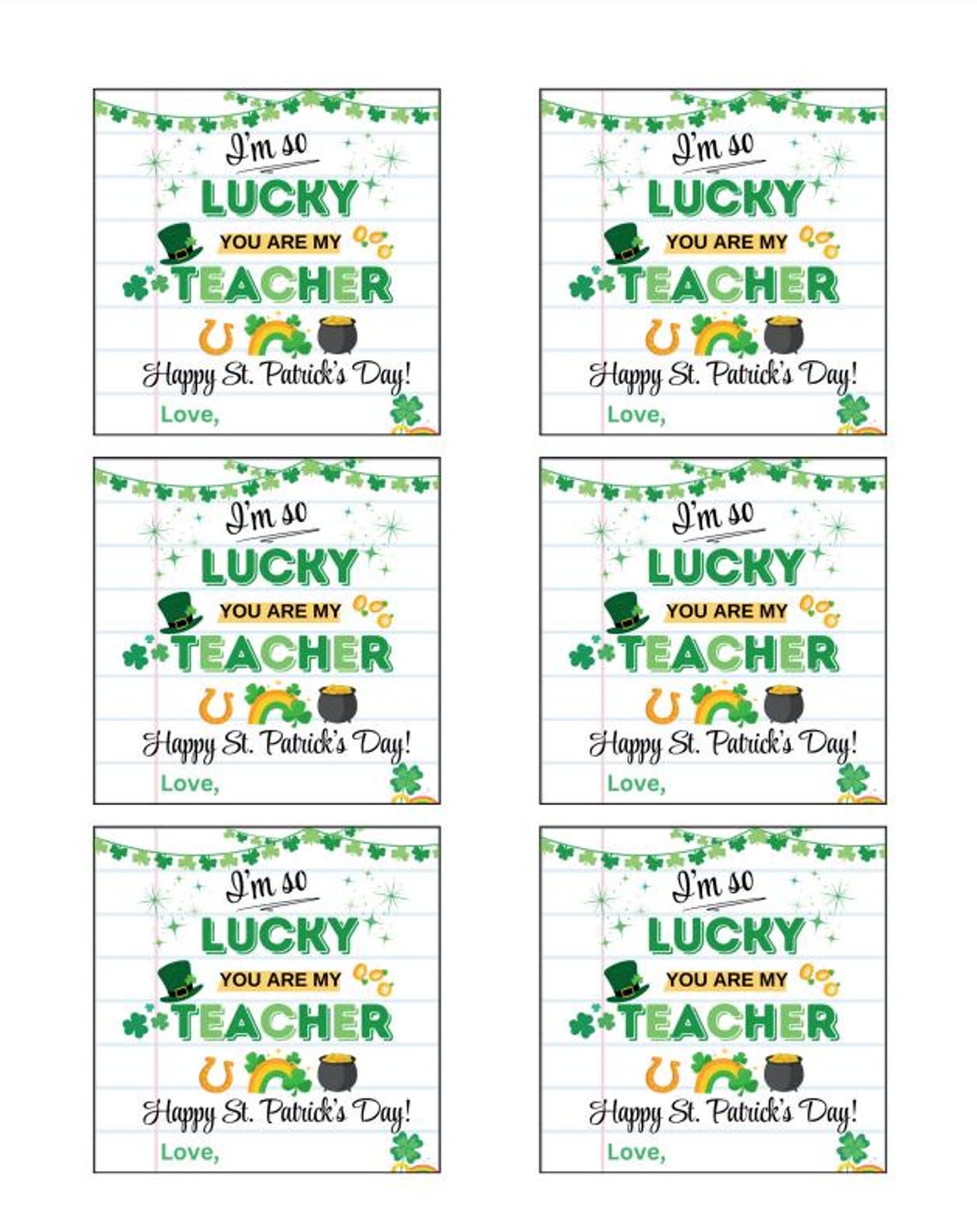 Lucky Teacher St. Patrick's Day Gift Tags - I'm so Lucky You Are My ...