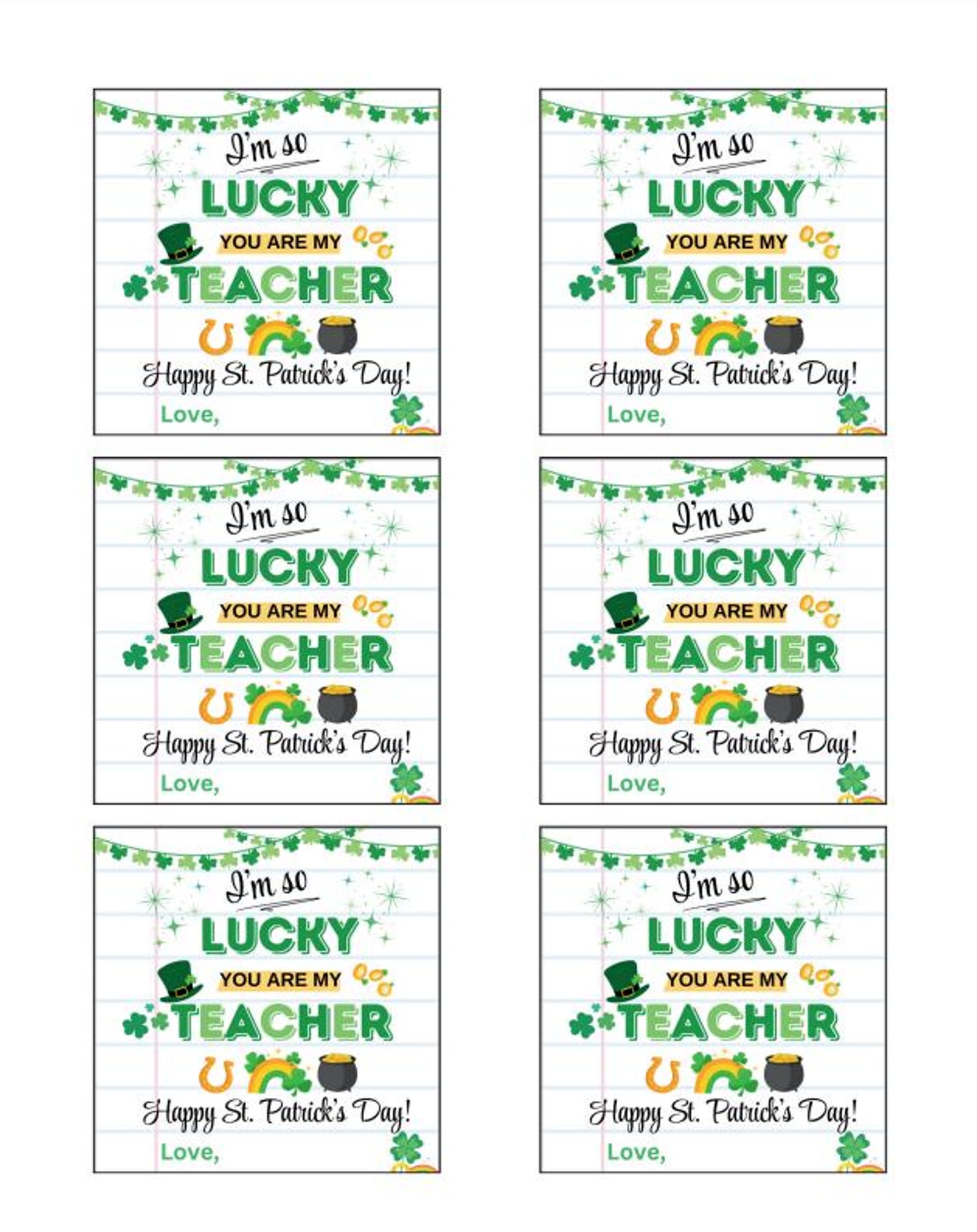 Lucky Teacher St. Patrick's Day Gift Tags - I'm so Lucky You Are My ...