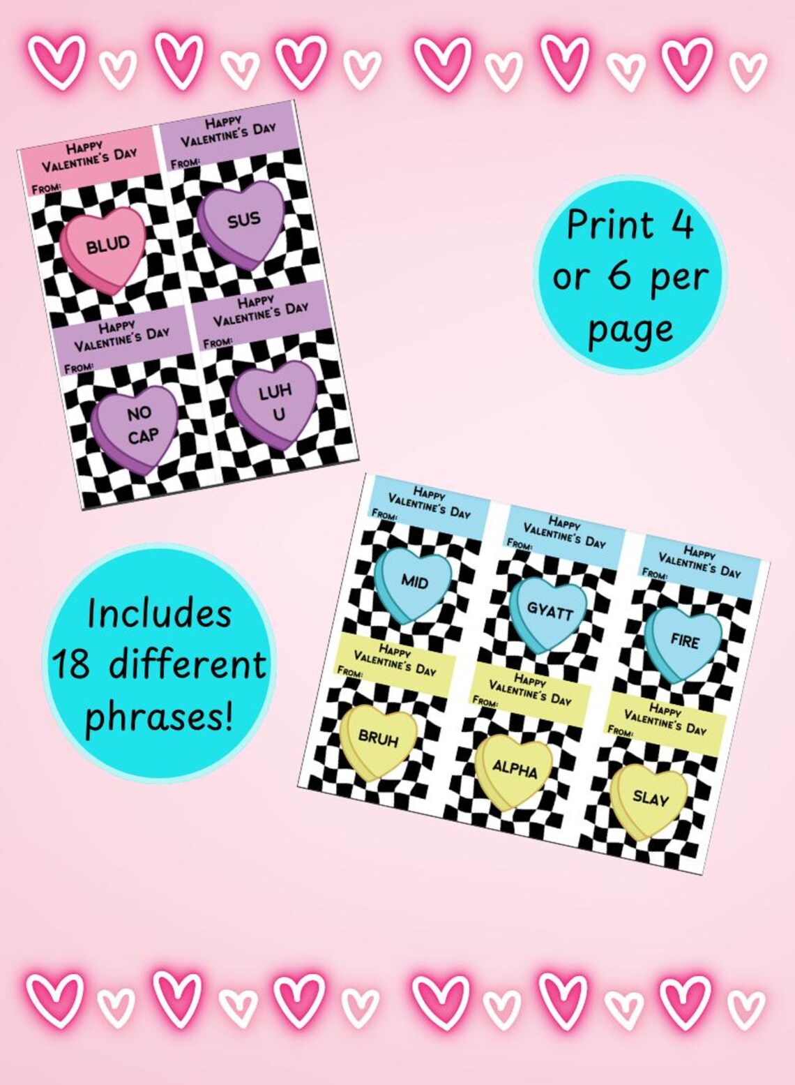 Printable Happy Valentine's Day Slang Candy Heart Cards Valentine Cards ...