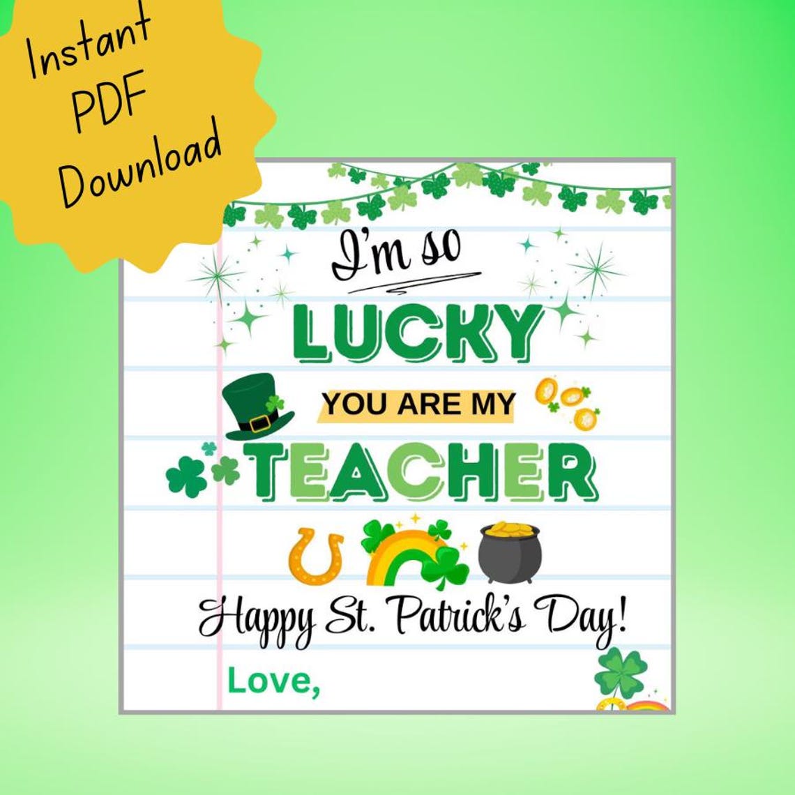 Lucky Teacher St. Patrick's Day Gift Tags - I'm so Lucky You Are My ...