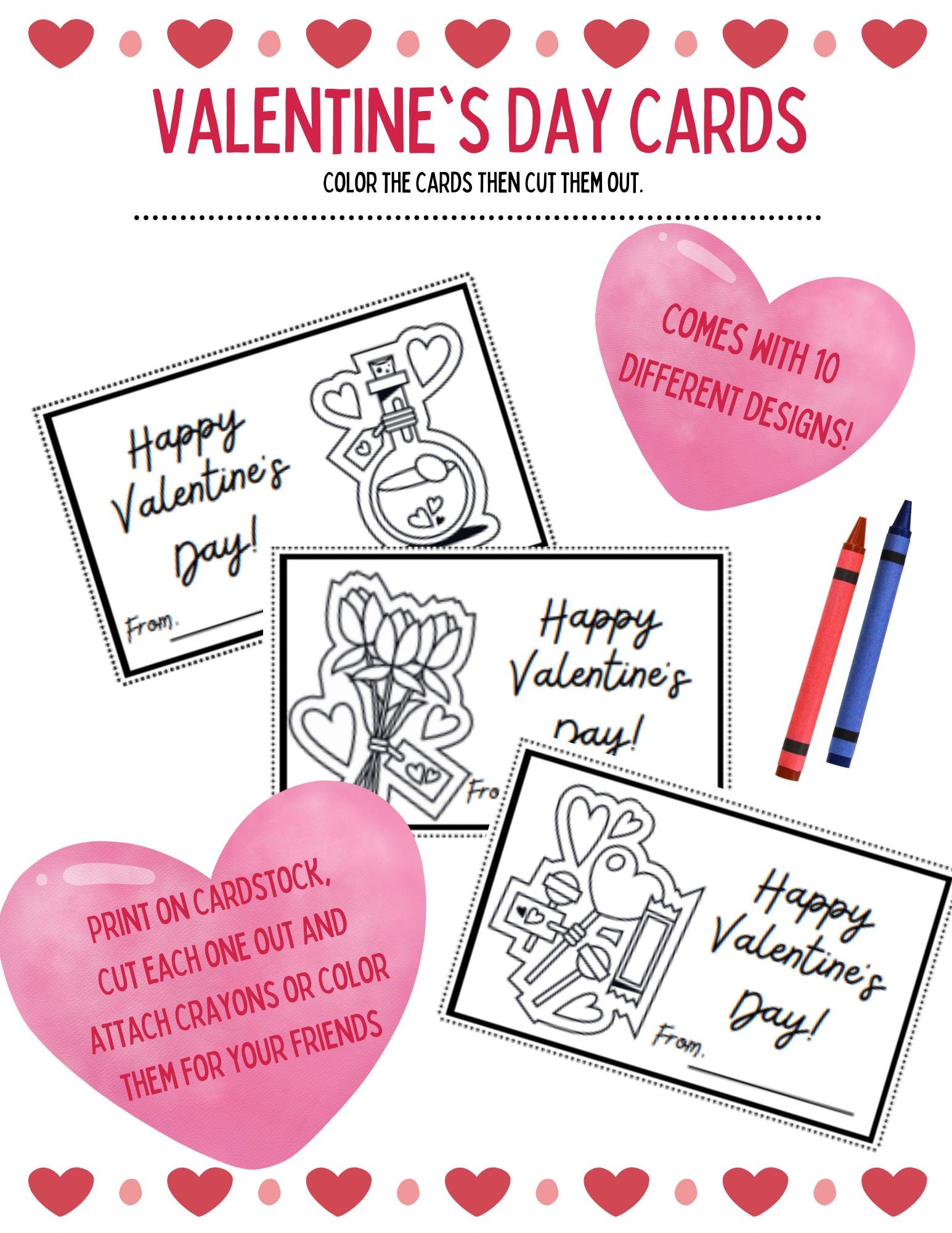 Kids Print & Color Valentines Day Cards - Etsy