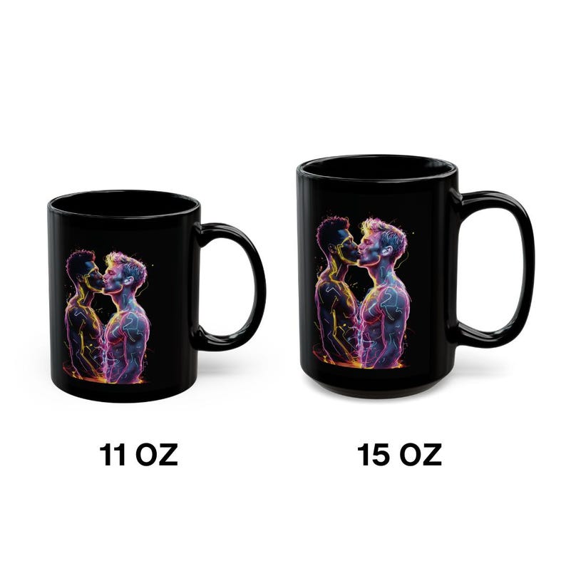 Mug, Gay Men Kissing, Neon Electric Inspiration, Gay Male Art, Gift for ...