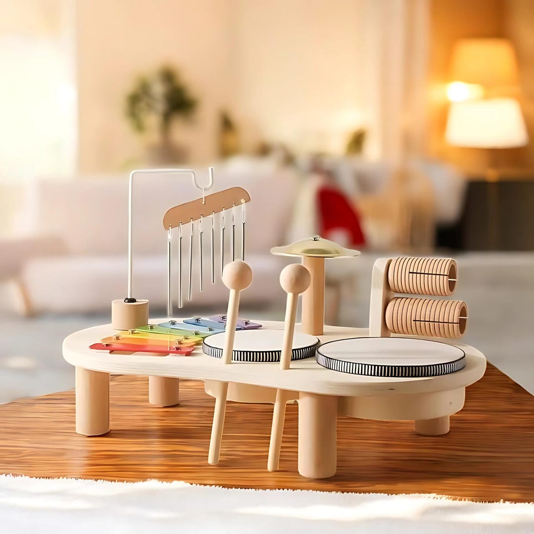 Montessori Musical Instrument Set Wooden Drum Xylophone Wind Chime Toy ...