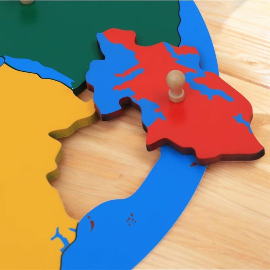 Montessori World Map Puzzle Wooden Geography Educational Toy Continents ...