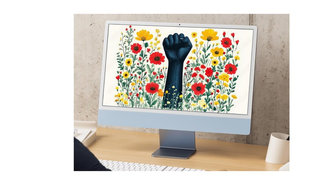 Floral Feminist Fist Desktop Wallpaper | Empowering Digital Download - Etsy