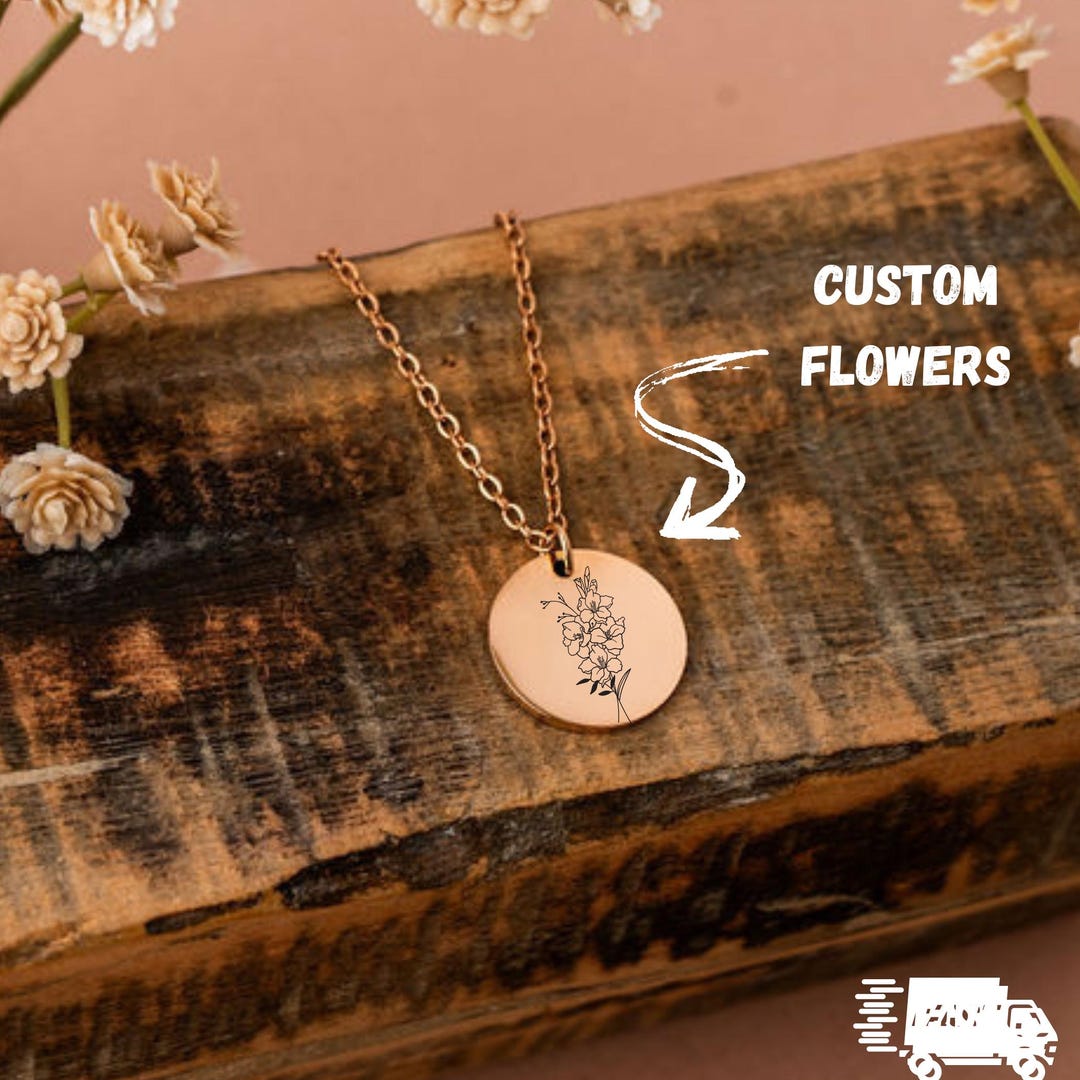 Personalized Birth Flower Pendant • Stainless Steel Floral Necklace - Etsy