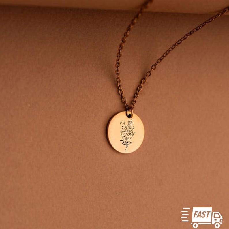 Personalized Birth Flower Pendant • Stainless Steel Floral Necklace - Etsy