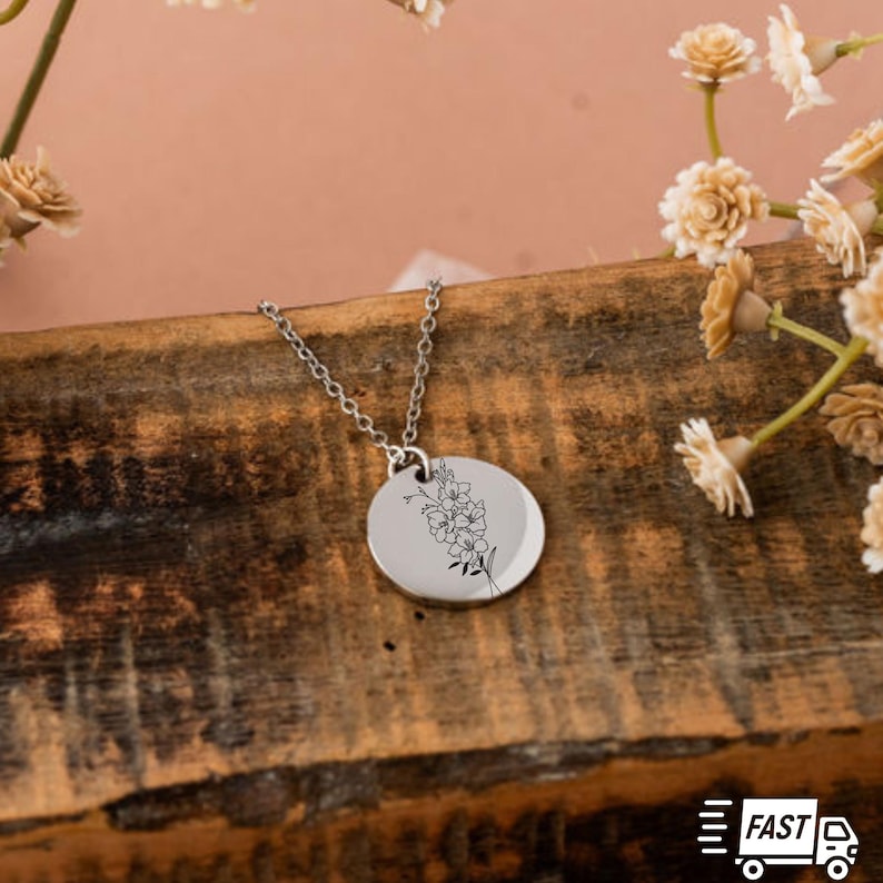 Personalized Birth Flower Pendant • Stainless Steel Floral Necklace - Etsy