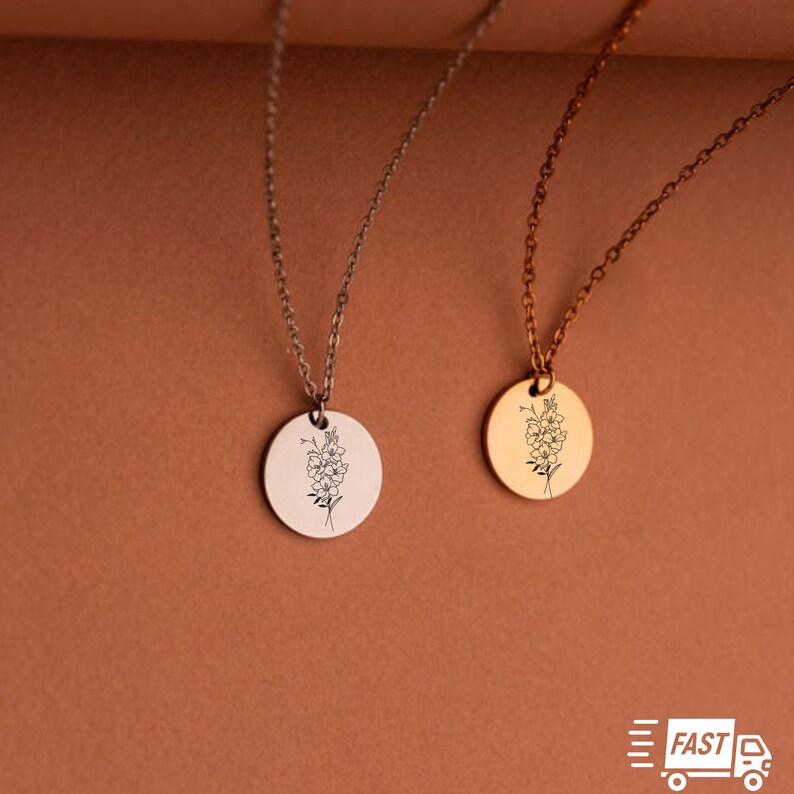 Personalized Birth Flower Pendant • Stainless Steel Floral Necklace - Etsy