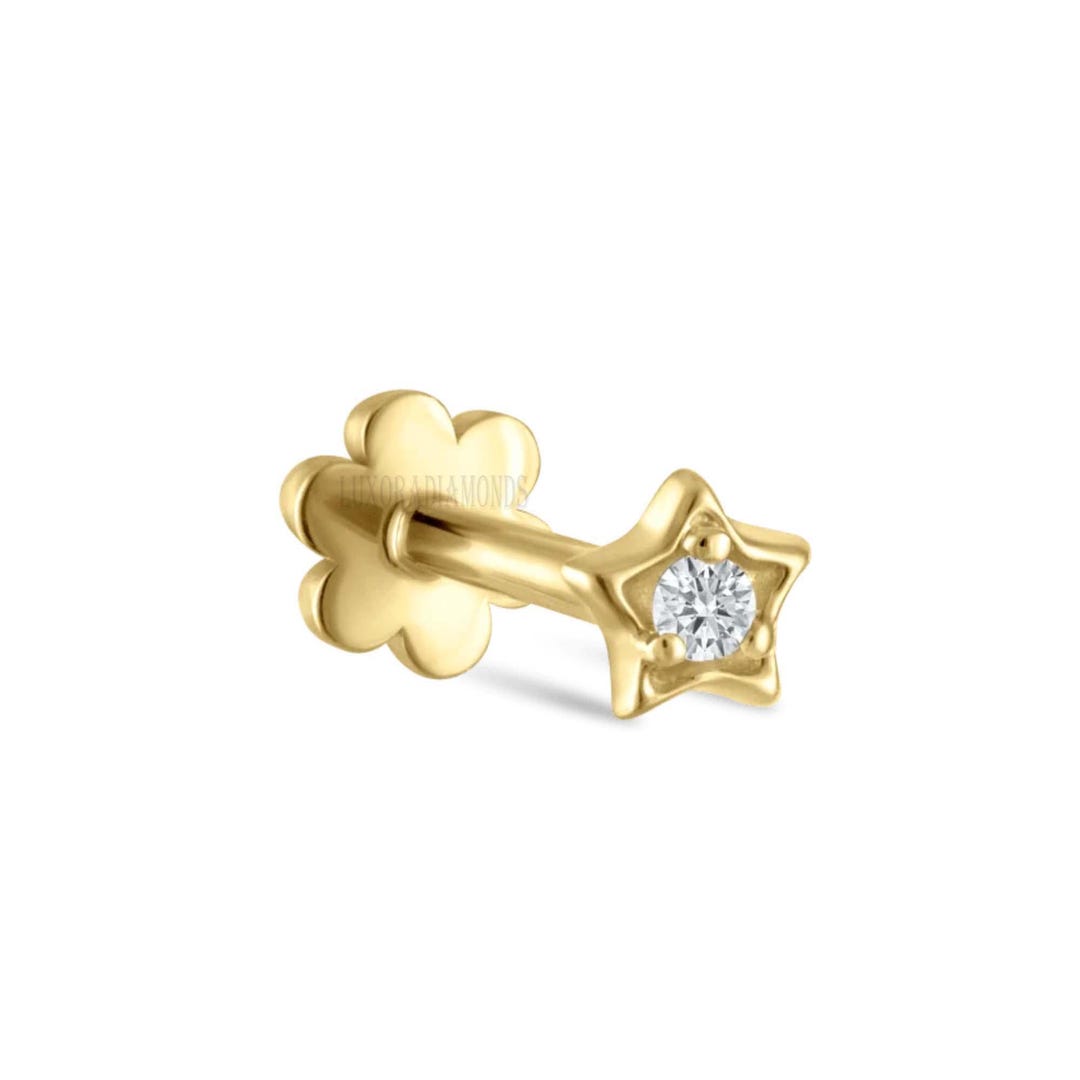 Lauren Lattin 14k Gold Diamond Star Threaded Stud Solitaire Lab Diamond ...