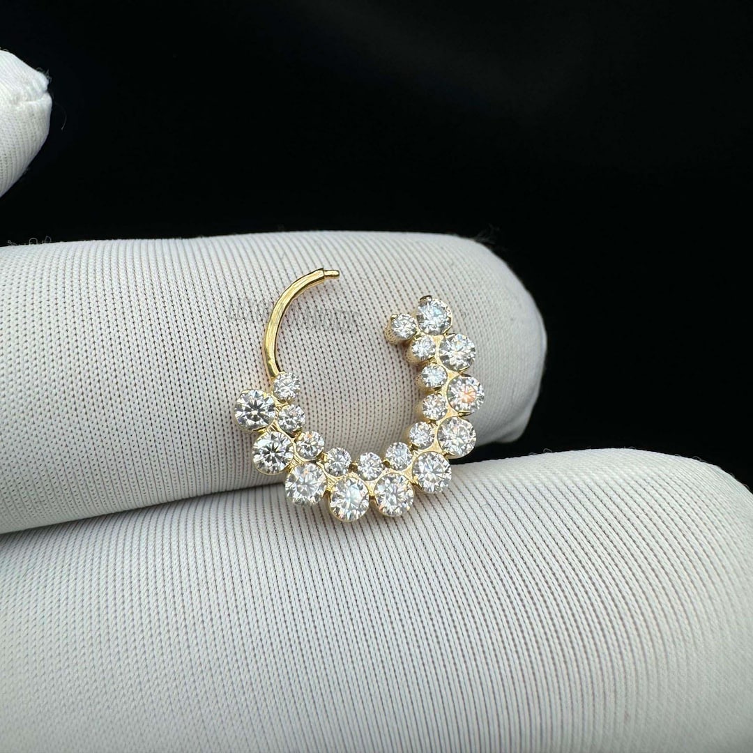 14K Gold Lab Grown Diamond Septum Ring - Eloise Invisible Setting - Etsy