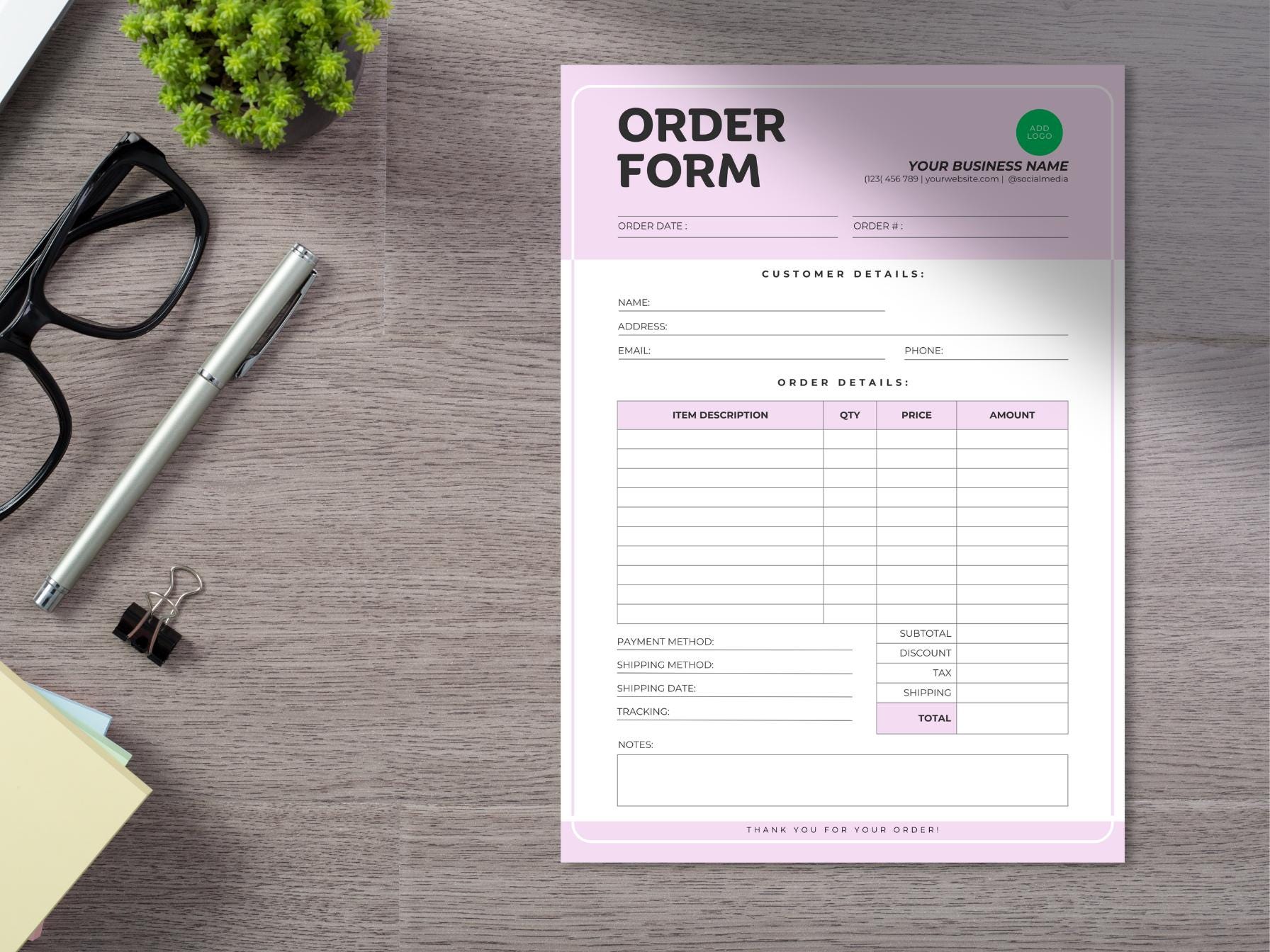 Fillable Order Form Template PDF | Auto Calculated, Printable, Editable ...