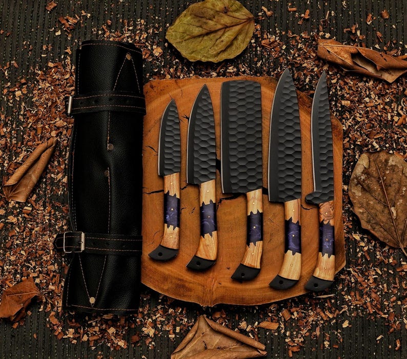 Unique Custom Hand-forged Damascus Chef Knife Set Christmas Gift ...