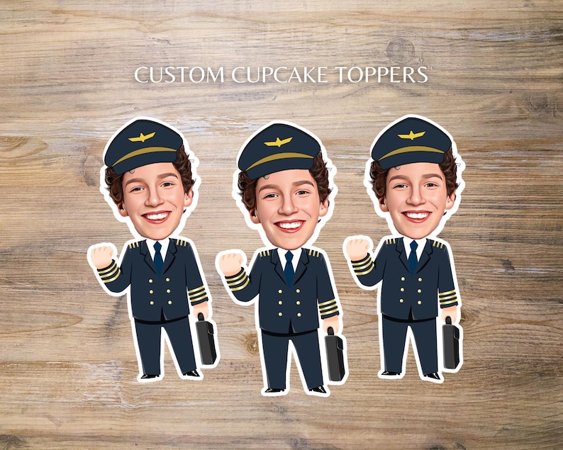 Pilot Cupcake Toppers Portrait From Photo Aeronautics Custom Face ...