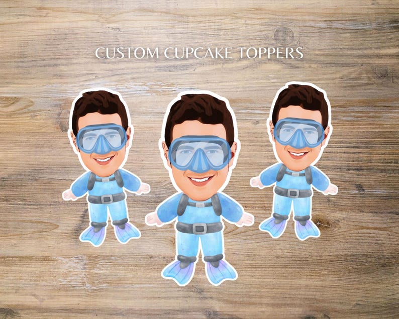 Diver Cupcake Toppers Portrait From Photo Diver Face Cupcake Topper ...