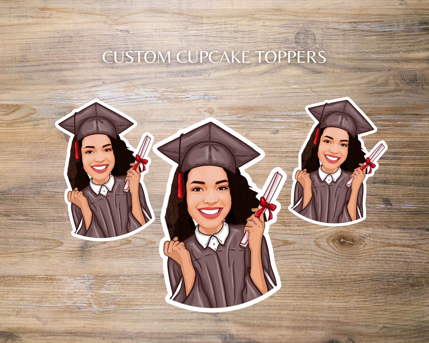 Graduation Cupcake Toppers Portrait From Photo Graduate Custom Face ...