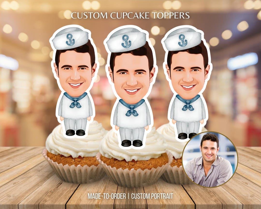 Sailor Personalized Face Cupcake Toppers Custom Cake Decoration Digital ...